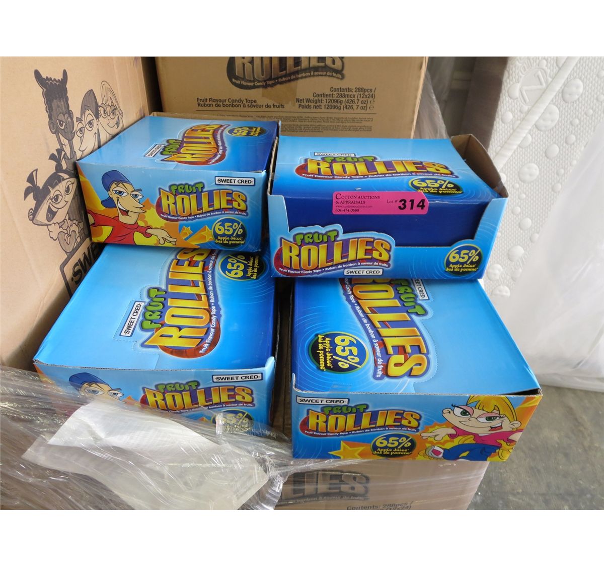 Case of Fruit Rollies Candy tape