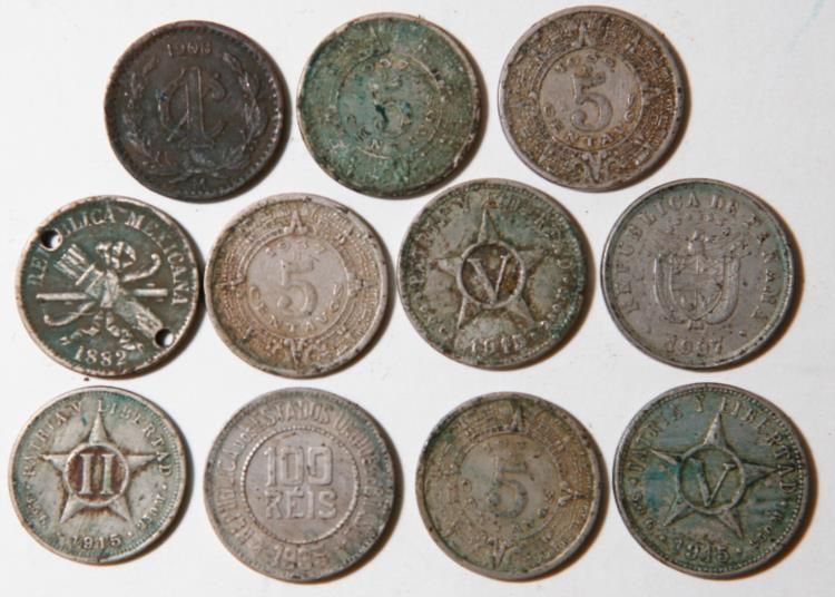Lot of 11 Mexican & South American Coins 1885-1935