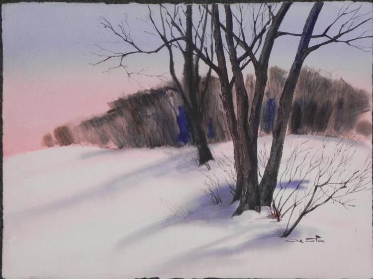 Al Stine Original Watercolor Painting Winter Landscape