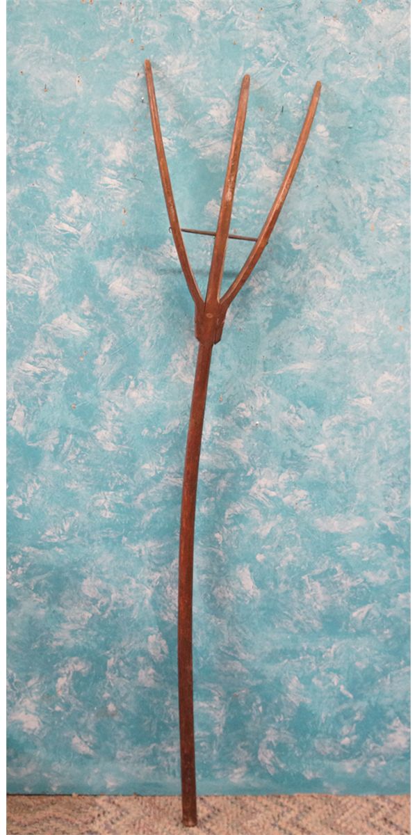 Antique Amish Carved Wood Left-Handed Pitchfork