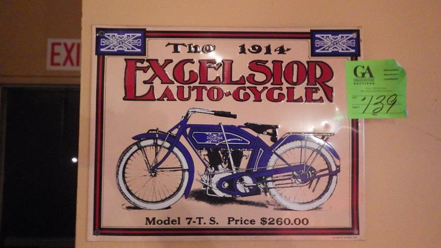 Antique 1914 Excelsior auto cycle metal sign