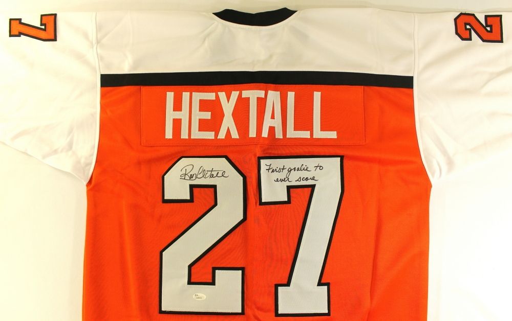 Ron Hextall Signed Flyers Jersey Inscribed "First goalie to ever score ...