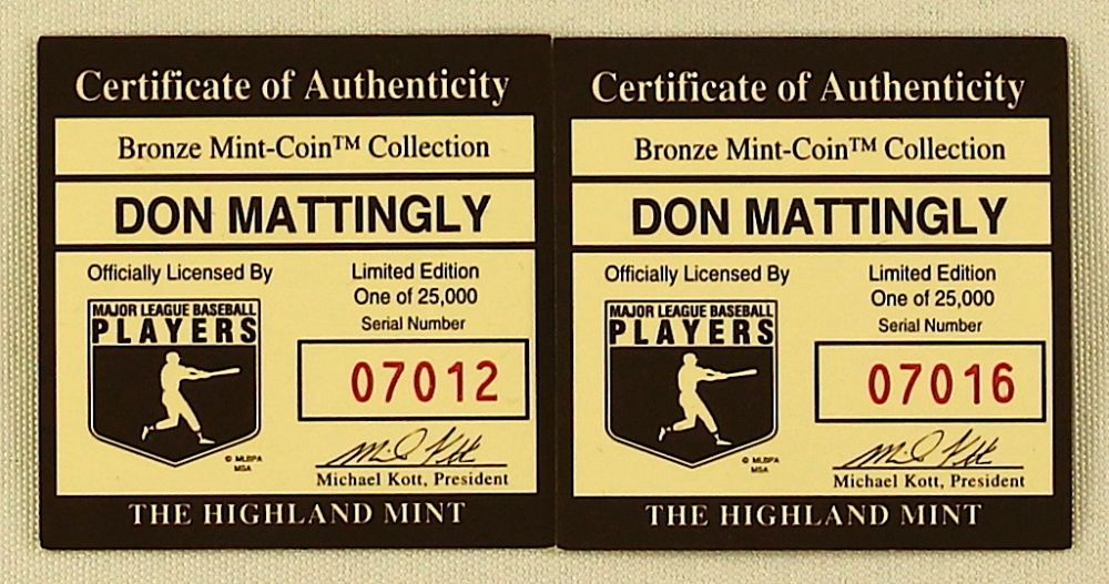 Lot of (2) Don Mattingly Limited Edition Bronze Coin in Case