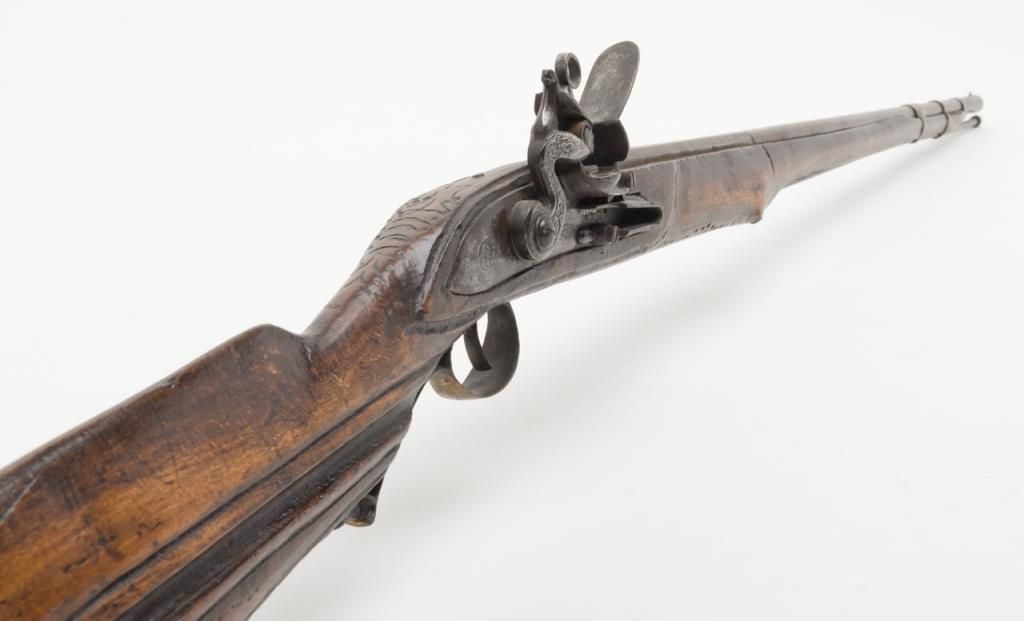Spanish flintlock rifle signed “Lazaro Lazarino”, 47” overall with 32 ...