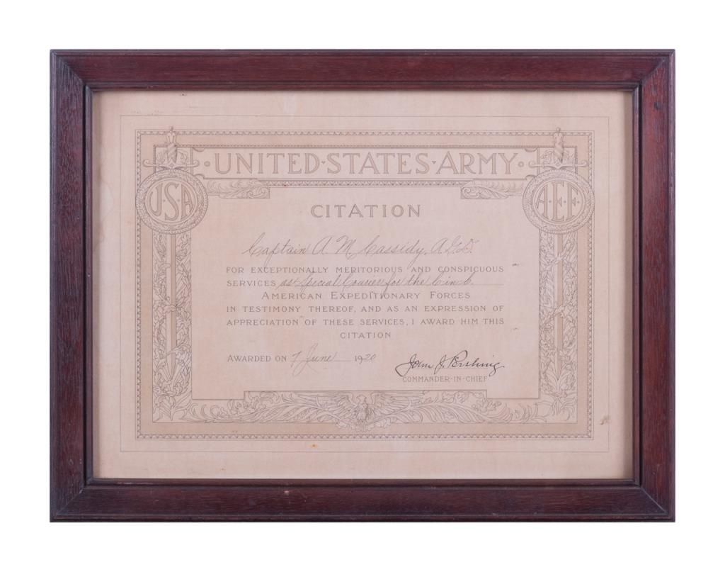 Framed United States Army A.E.F. Citation signed by John J. Pershing to ...
