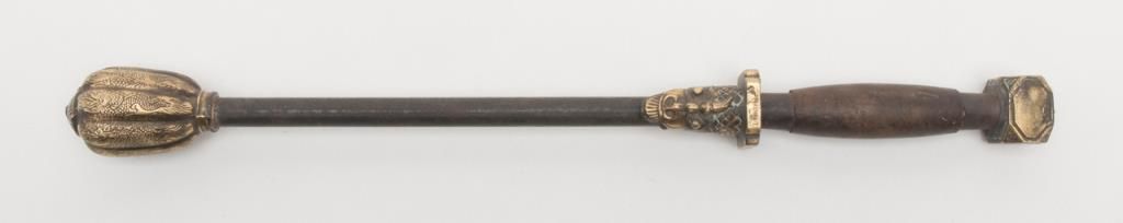Antique Chinese battle mace with brass mounted over iron shaft and ...