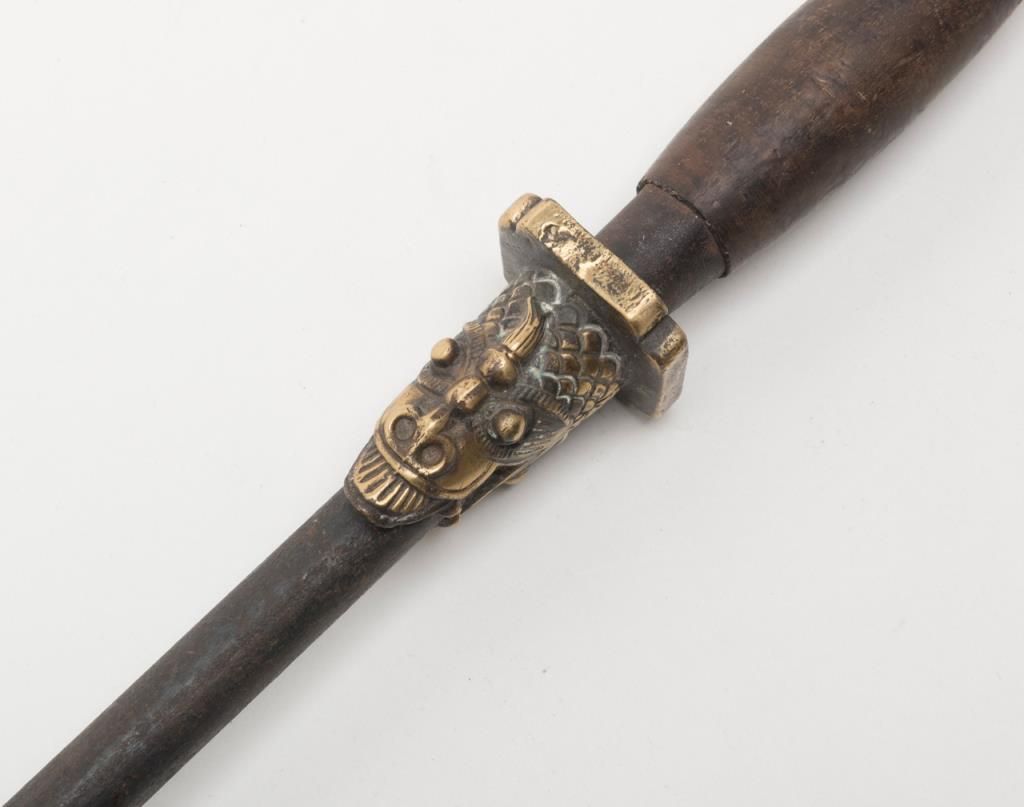 Antique Chinese battle mace with brass mounted over iron shaft and ...