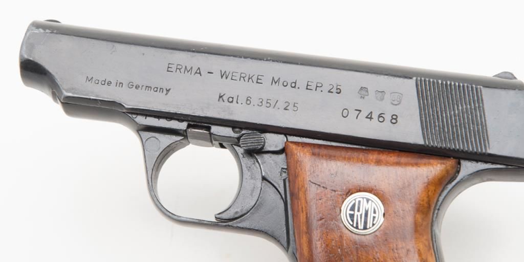 Erma Model EP-25 semi-auto pistol, 6.35mm cal., 2-1/2” barrel, blue ...