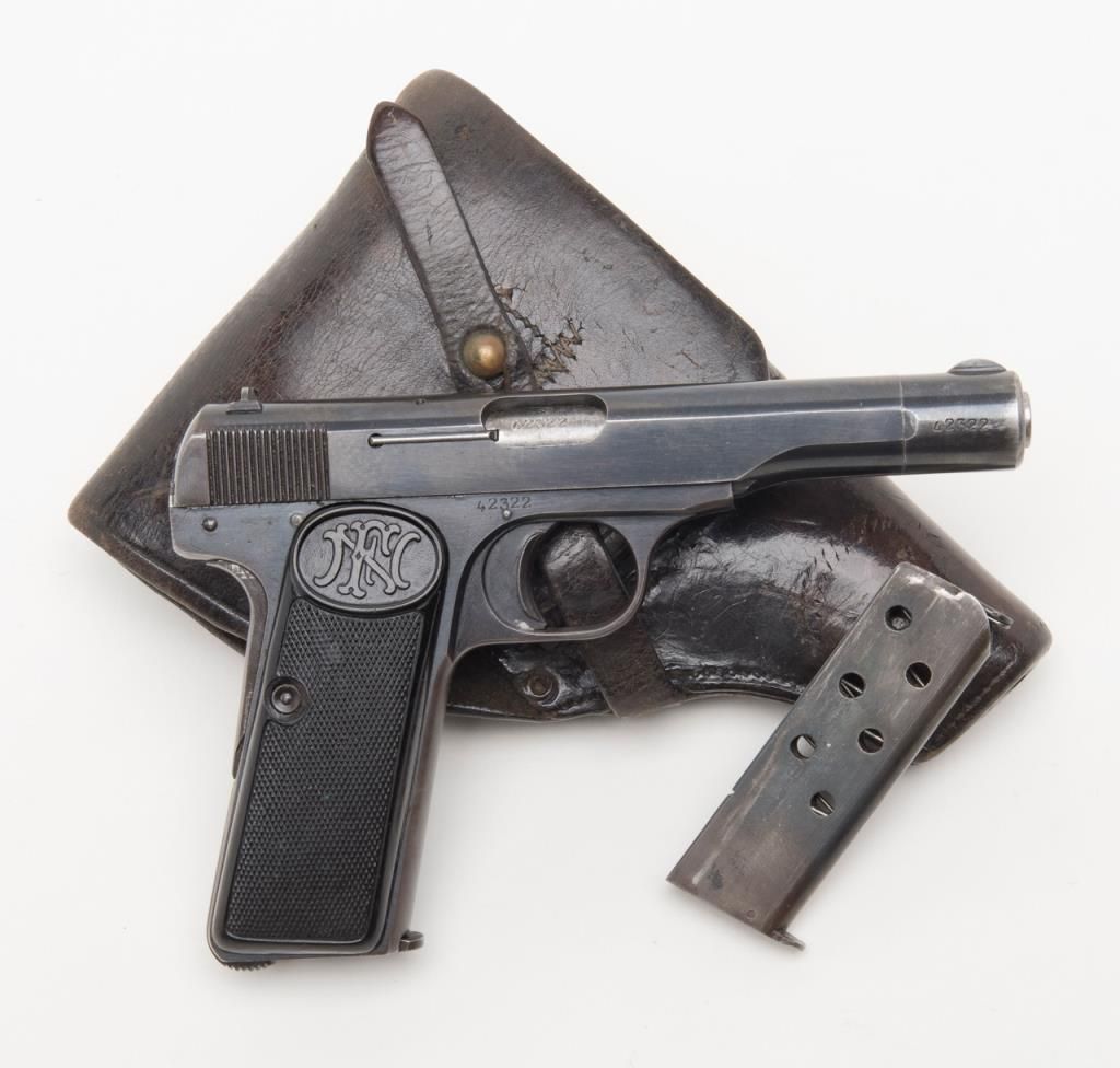 FN Model 1910 semi-auto pistol, 7.65mm cal., 4-1/2” barrel, blue finish ...
