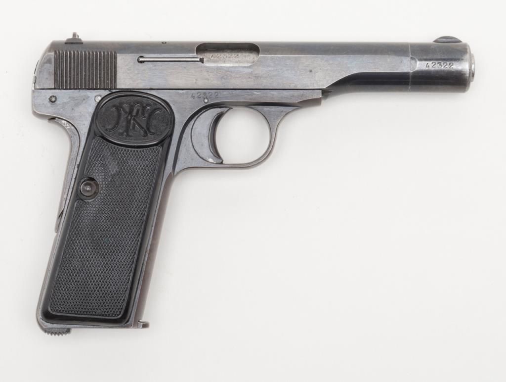 FN Model 1910 semi-auto pistol, 7.65mm cal., 4-1/2” barrel, blue finish ...