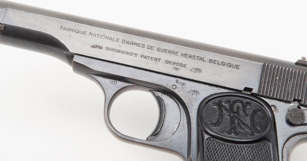 FN Model 1910 semi-auto pistol, 7.65mm cal., 4-1/2” barrel, blue finish ...