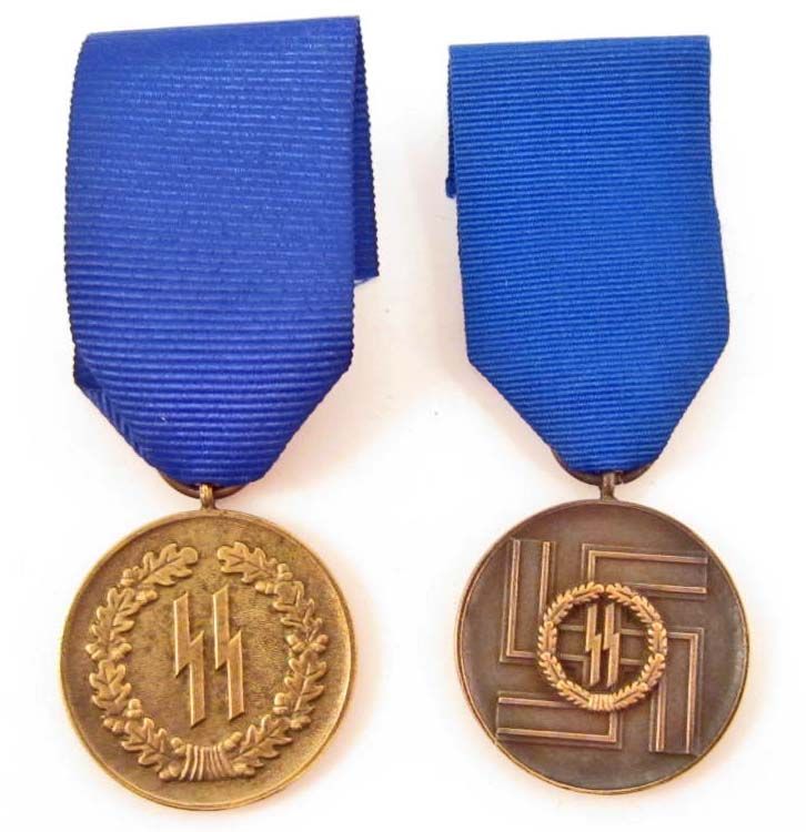 LOT OF 2 GERMAN NAZI SS LONG SERVICE MEDALS - 4 & 8 YEARS
