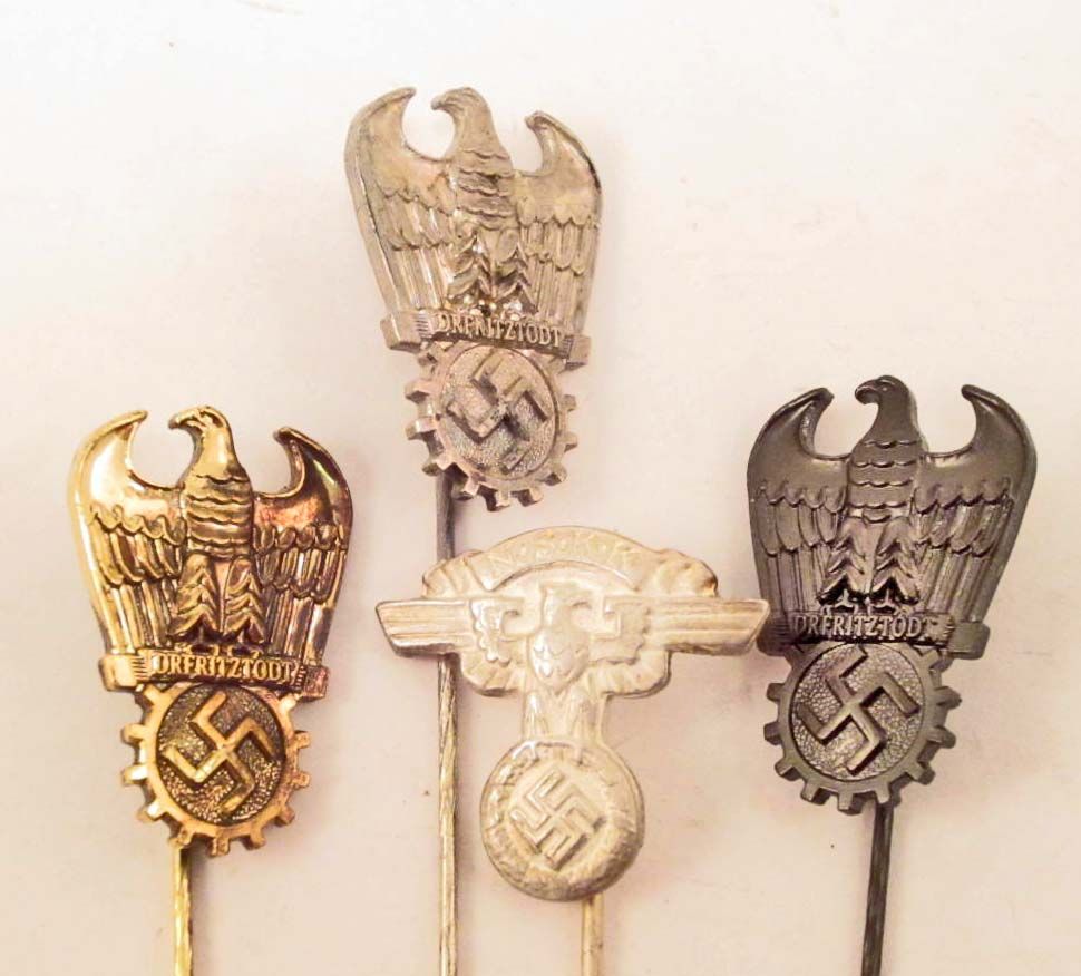 GERMAN NAZI BLACK, SILVER & GOLD ORGANIZATION FRITZ TODT EAGLE STICK PINS