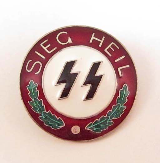 GERMAN NAZI SS SIEG HEIL ENAMELED BADGE