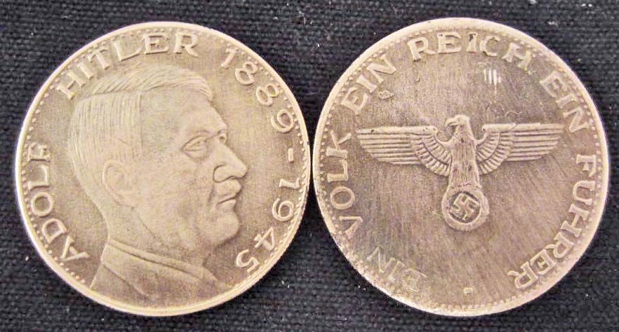 NAZI GERMANY ADOLF HITLER 1889 1945 EAGLE SWASTICA COIN nazi-germany-adolf-hitler-1889-1945-eagle-swastica-coin
