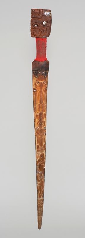 Tlingit Ceremonial Dagger with Carved and Inlaid Blade and Carved and ...