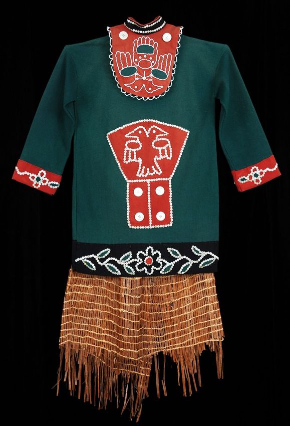 19TH C. Tlingit Trade Wool Tunic with Collar and Cedar Bark Skirt ...