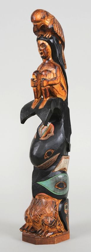 Tlingit Carved Totem of Seawoman with a Bird On Her Head, Killer Whale ...
