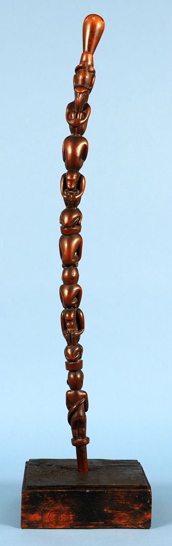 Yew Wood Ceremonial Staff Carved with Multiple Figure ca. 1880 From the ...