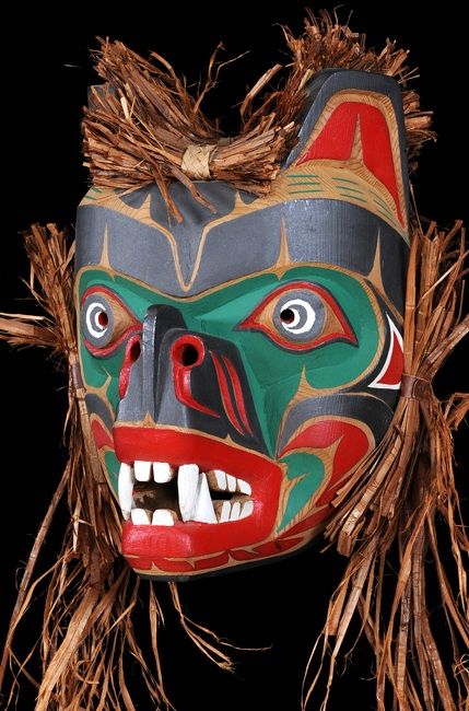 Kwakwaka'wakw Wolf Mask with Cedar Bark Carved by Ed Simeon 13 1/2" H ...