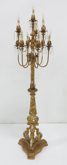 Gilt pole/candelabra lamp with 10 lights