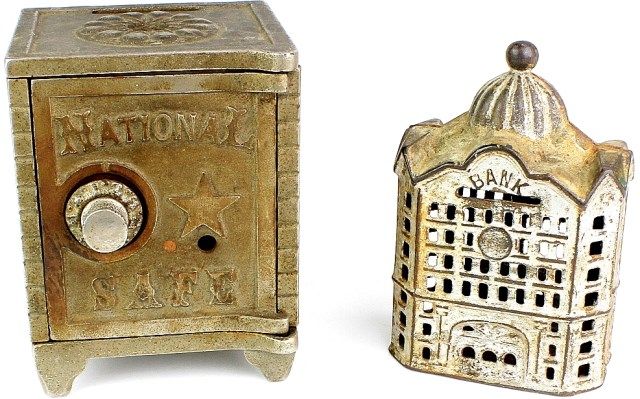 Collection of 2 cast iron antique banks