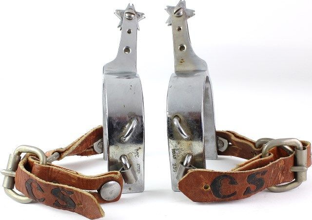 Kelly 230 bull rider spurs with leather straps.