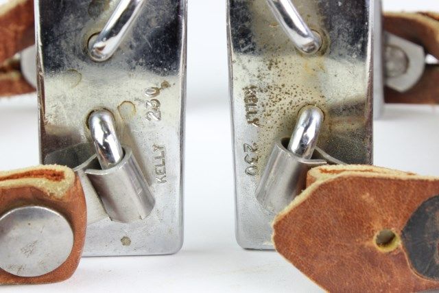 Kelly 230 bull rider spurs with leather straps.