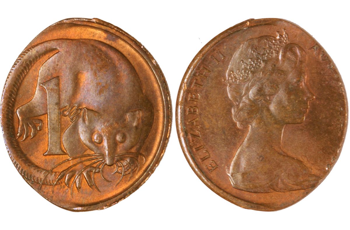 No Date Australian One Cent Error Coin - Struck on Elliptical Planchet