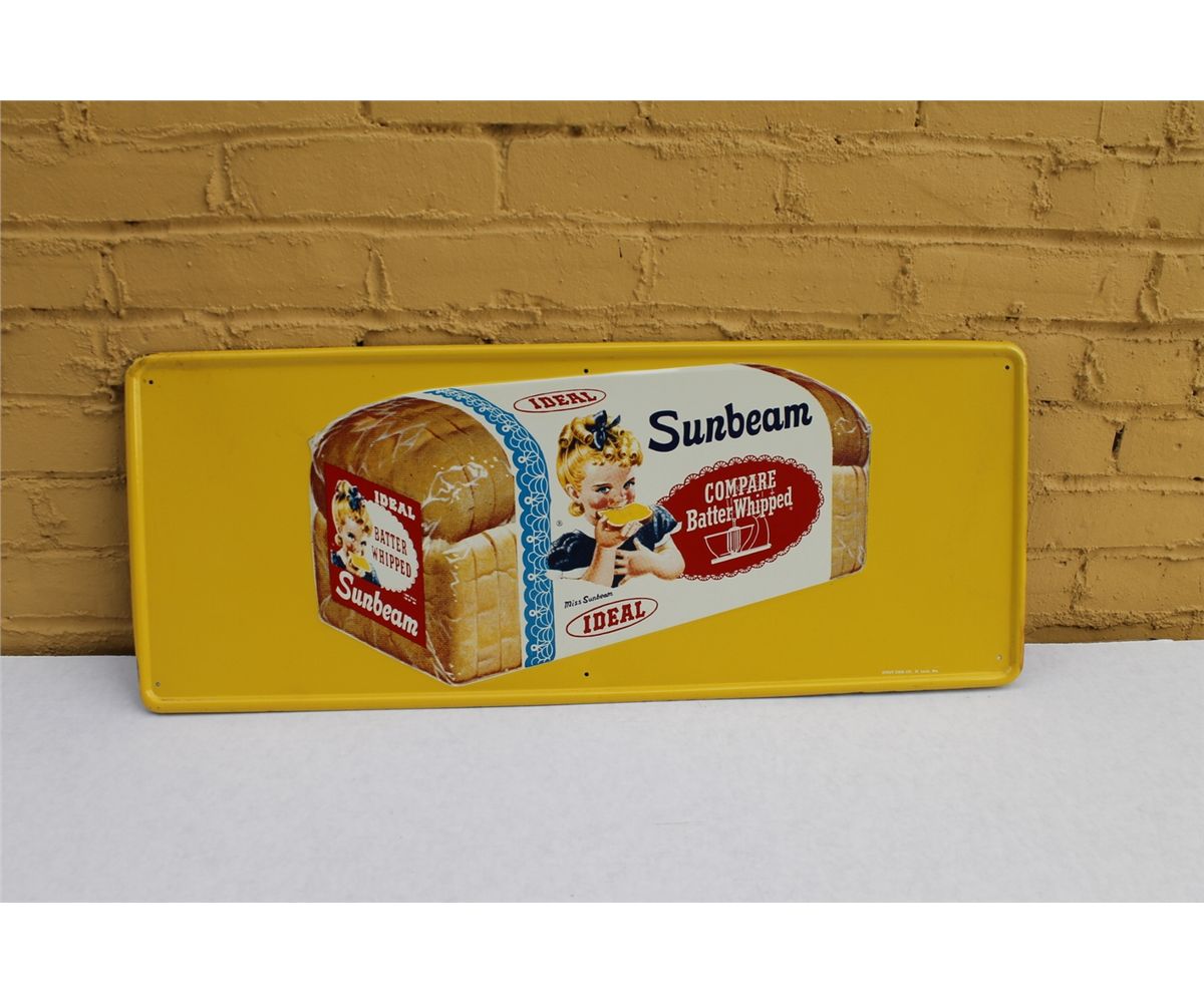 Sunbeam Bread Tin Sign NOS Made By Stout Sign Company 26 3/4" x 11 1/2"