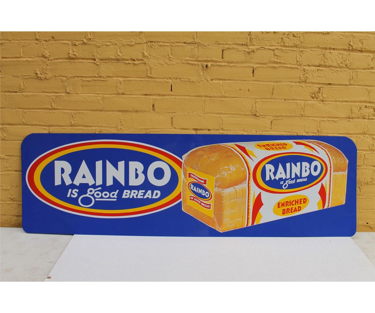 Rainbo Bread Tin NOS Sign 58 1/2" x 17 1/2"