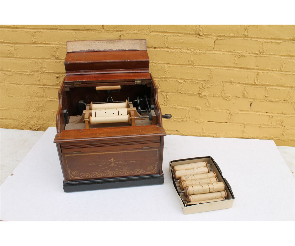 1885 Antique Roller Organ, Mandolina Musical Machine w/Rolls