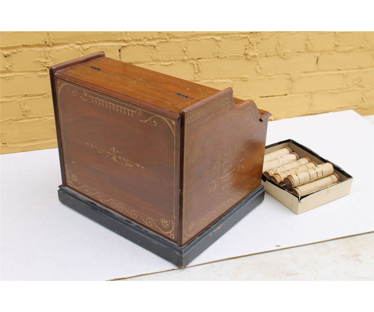 1885 Antique Roller Organ, Mandolina Musical Machine w/Rolls