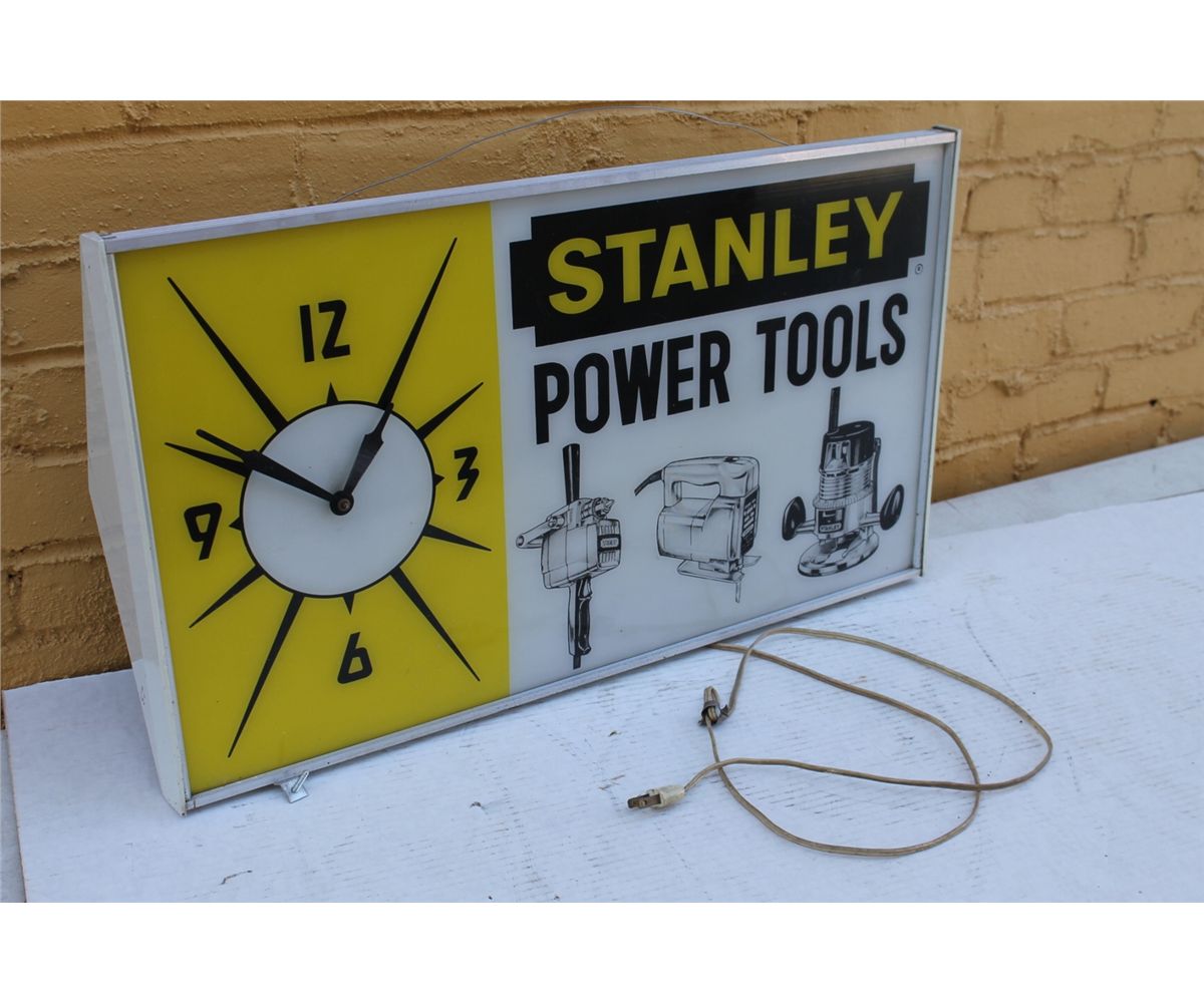 Stanley Power Tools Light-Up Clock Sign 26" x 15"