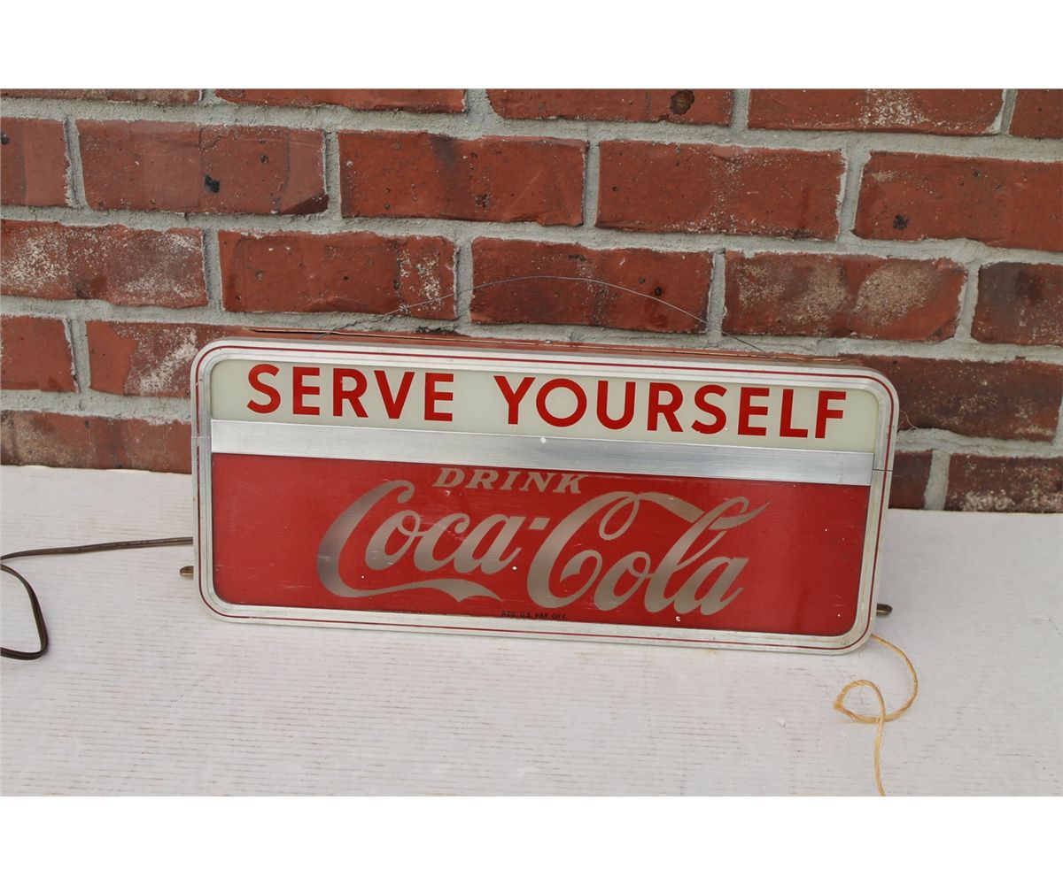 Drink Coca-Cola, Serve Yourself Lighted Glass & Metal Sign