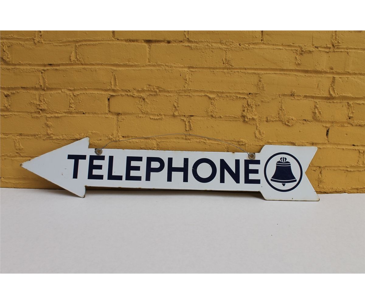 Porcelain Telephone Arrow Sign Die Cut, 2 Sided