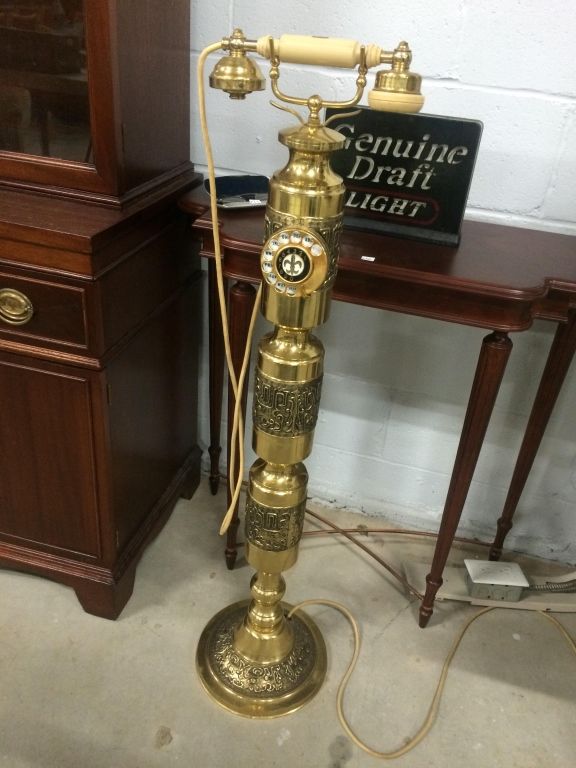 Vintage Brass Pedestal Floor Standing Telephone (41" high)