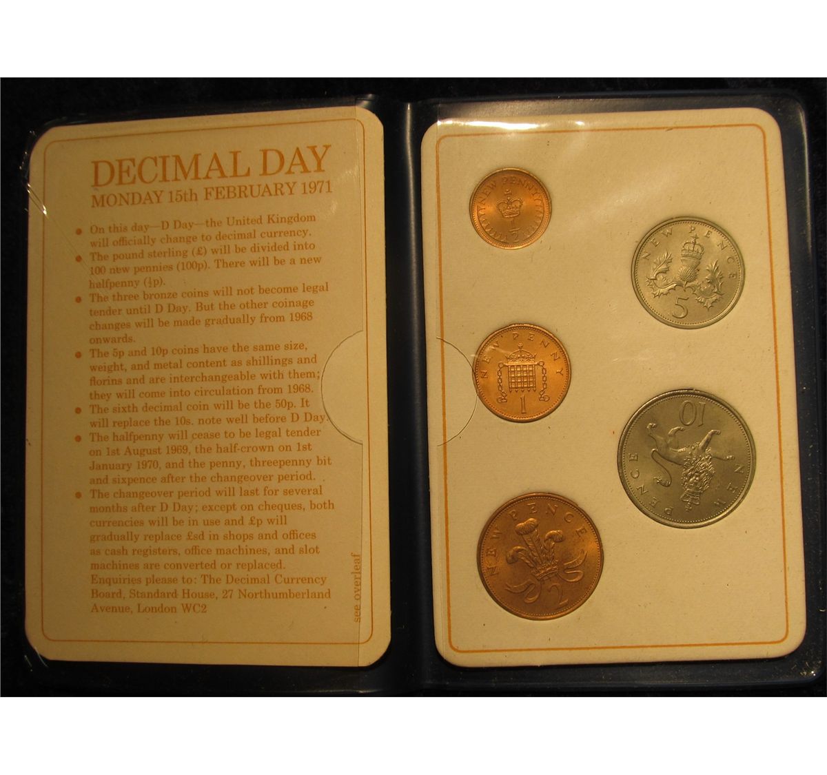 440. 1971 Great Britain's First Decimal Coins 5-Piece Set in original ...