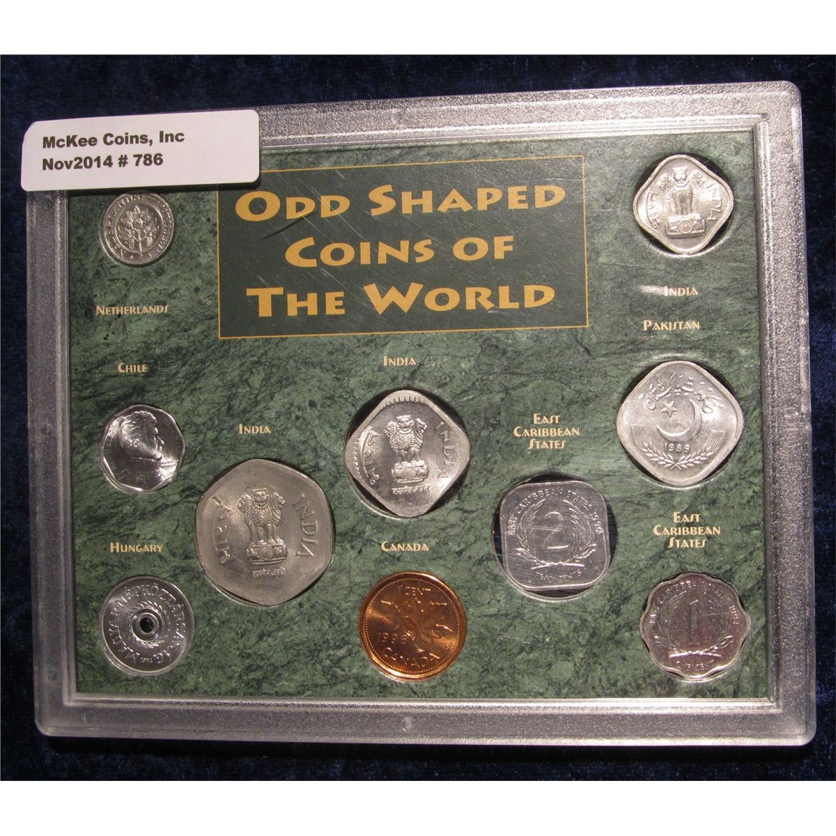 786. Cased Set "Odd Shaped Coins of the World" 10 pcs. BU.