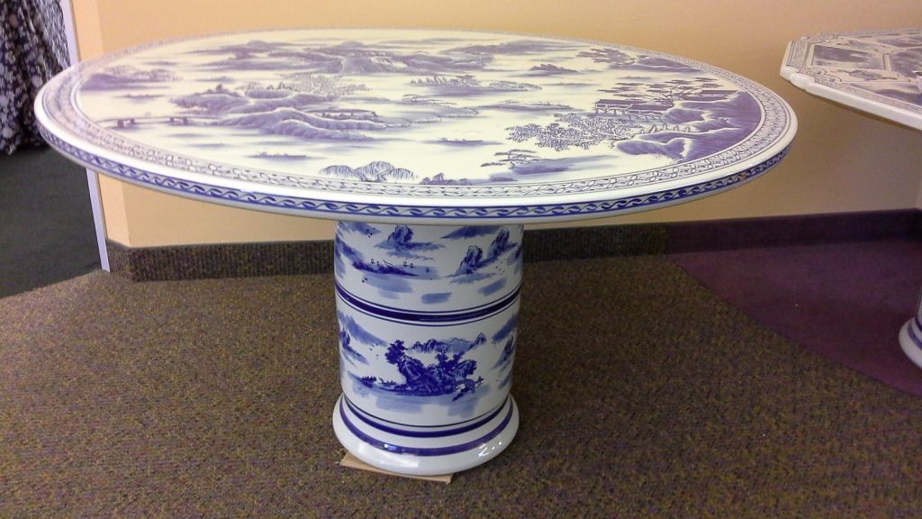 Hand Crafted Chinese Porcelain Pedestal Dinette Table and 6 Matching ...