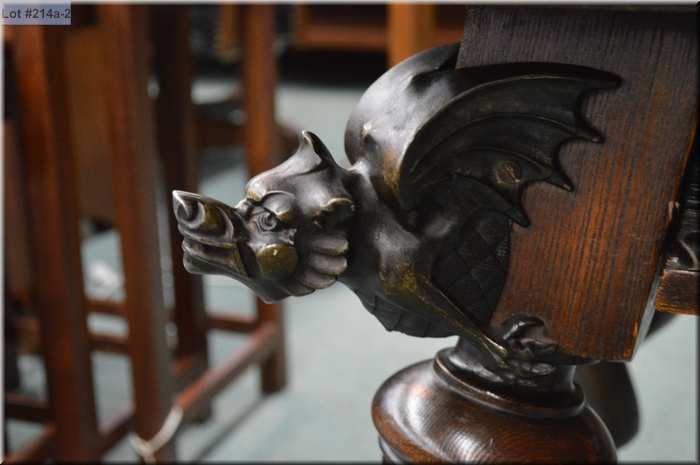 Antique oak figural desk with single drawer cast winged gargoyle ...