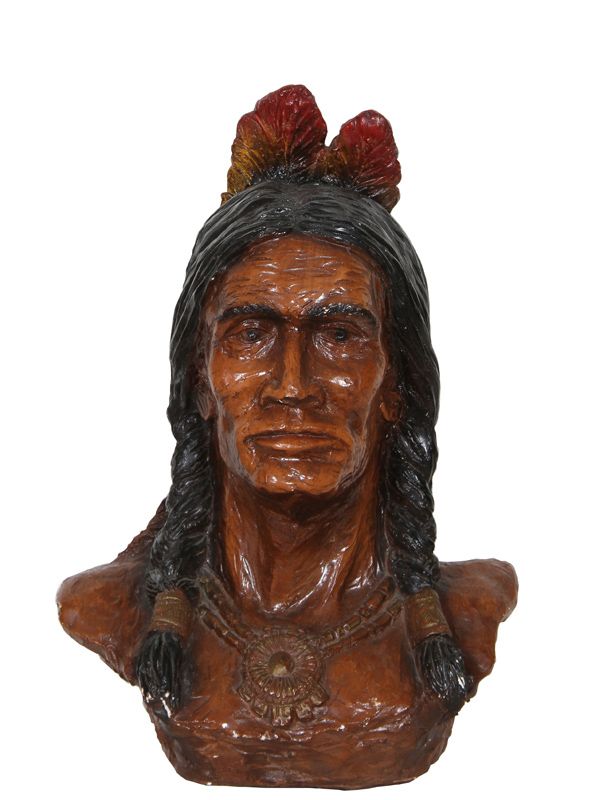 Native American Bust, Painted Plaster Sculpture