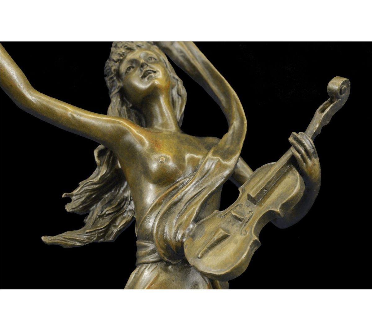 20"x8" LADY VIOLINIST BRONZE SCULPTURE VIOLIN STATUE FIGURE ART DECO ...