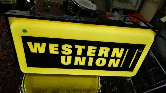lighted Western Union double sided sign