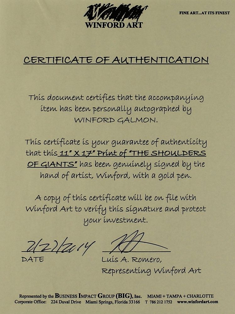 Winford Galmon Signed "On the Shoulders of Giants" 11x17 Lithograph ...
