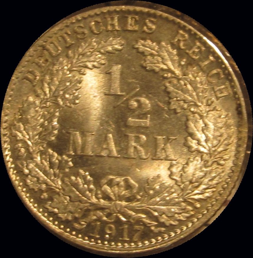 2. 1917 D German Silver Half Mark. Gem BU. Ex. Ottumwa Coin Club ...
