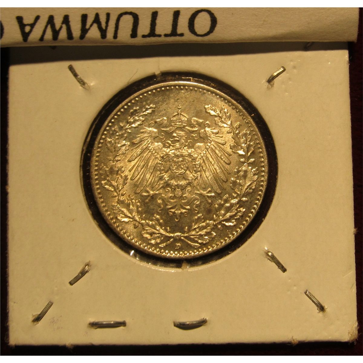 2. 1917 D German Silver Half Mark. Gem BU. Ex. Ottumwa Coin Club ...