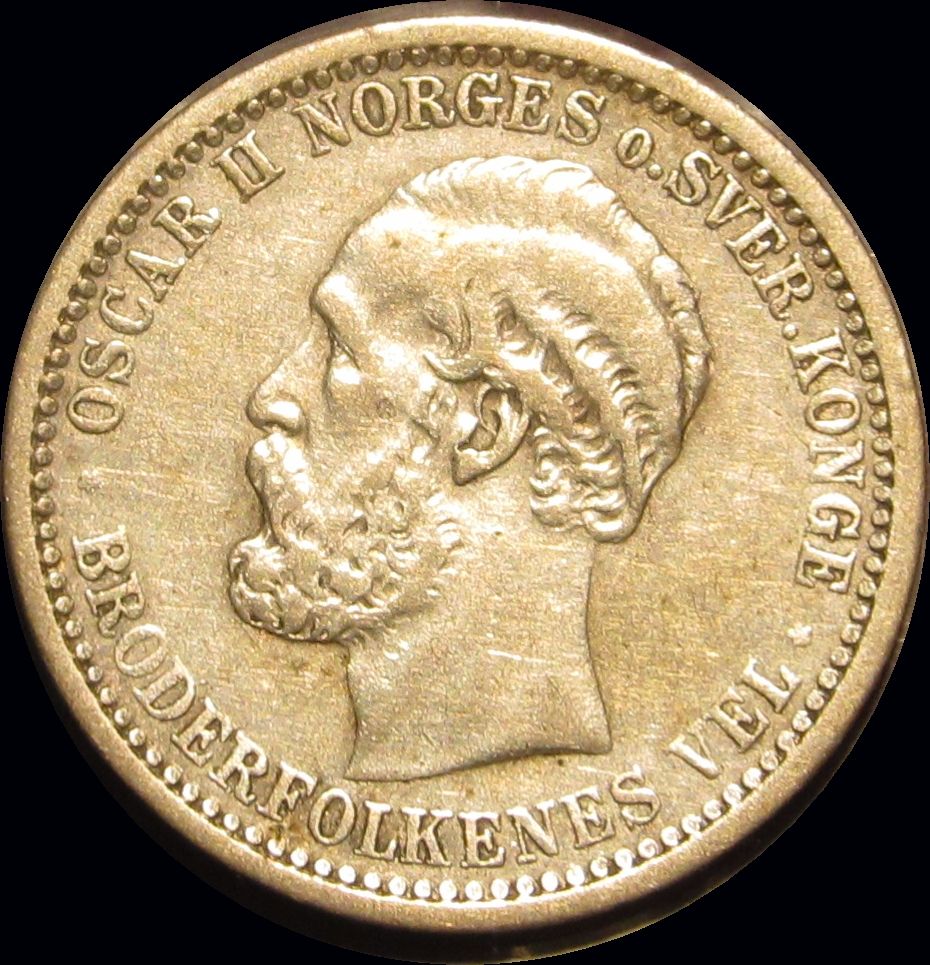20. 1902 Norway Silver 50 Ore. KM # 356. Catalog Value $75.00.
