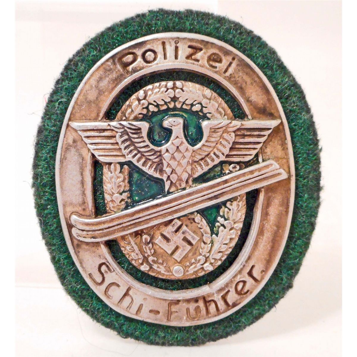 GERMAN NAZI POLIZEI SHI-FUHRER BADGE W/ GREEN WOOL BACKING