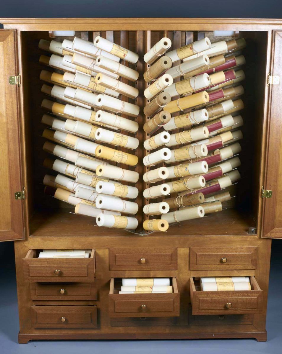 Large Oak Piano Roll Storage Cabinet
